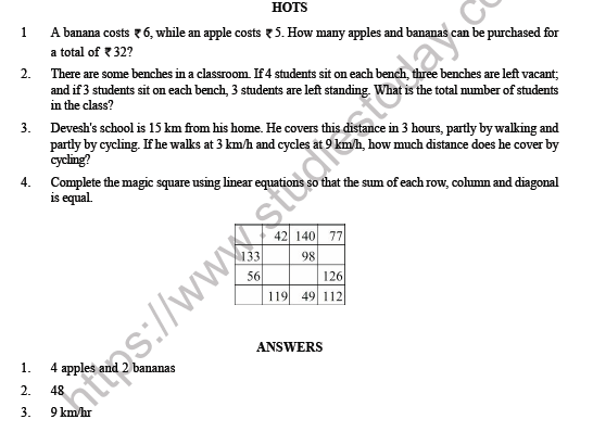 Cbse Class 8 Maths Linear Equations In One Variable Hots 6300